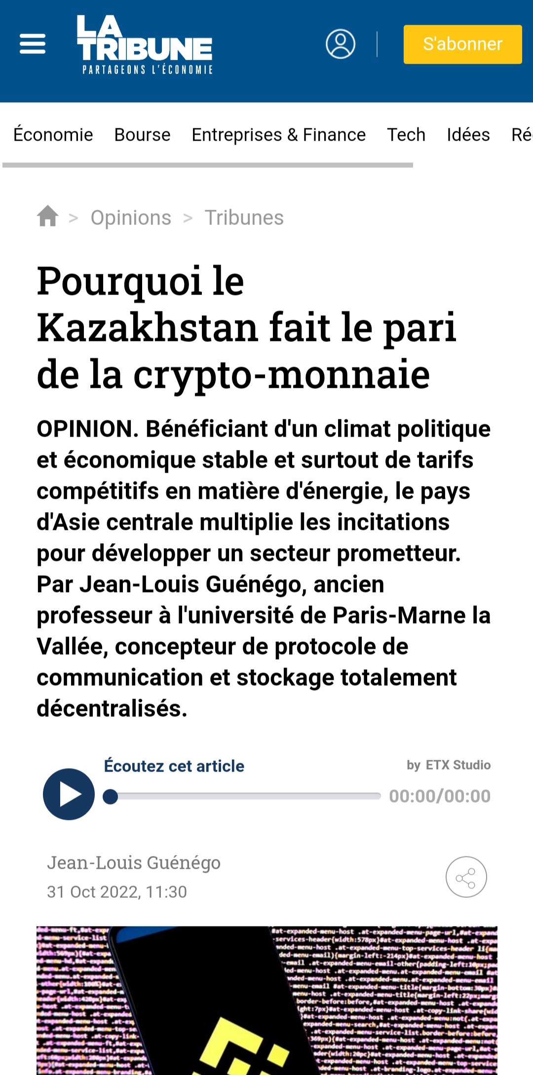 French La Tribune Newspaper Publishes Article on Kazakhstan’s Crypto ...